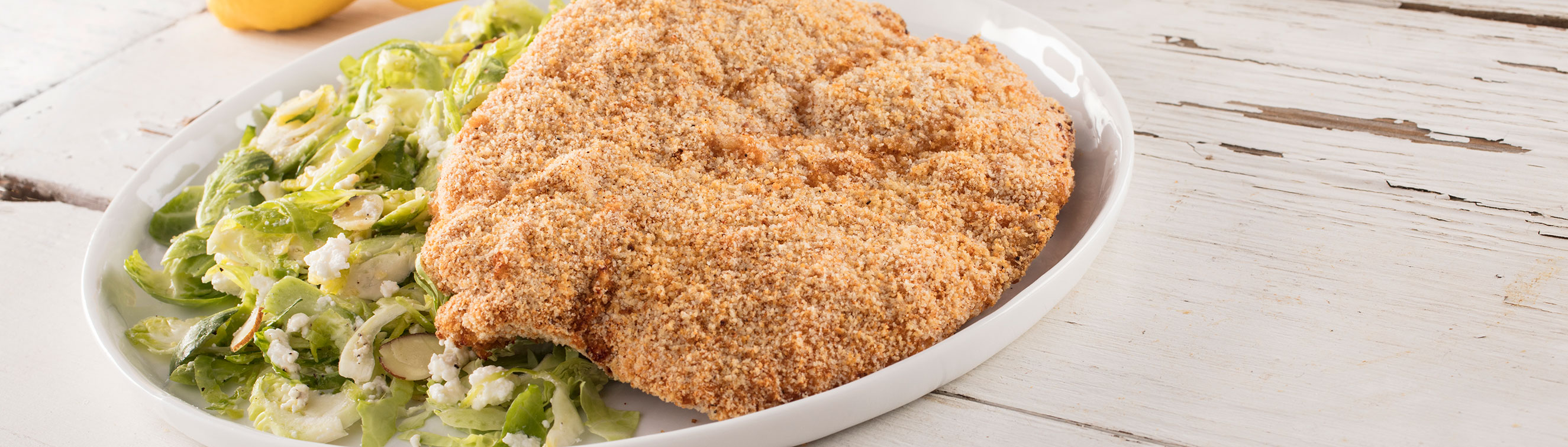 Unfried Chicken with Shaved Brussels Sprouts Slaw - Love of Food